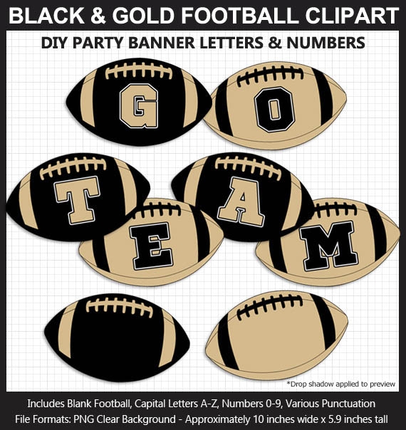 Black and Gold Football Alphabet Banner Clip Art - Varsity Letters ...