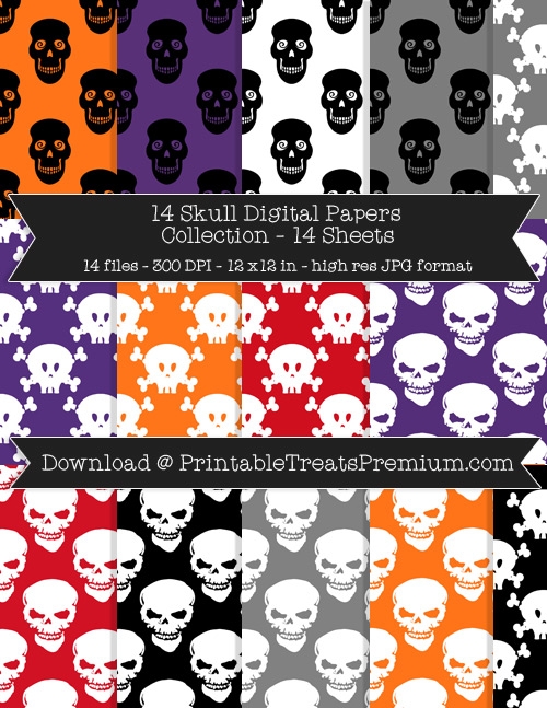 Skull Pattern Digital Paper Pack - Halloween, Pirate Party, Skull and ...