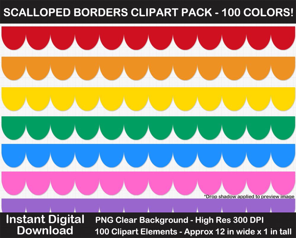 Scalloped Border Clipart Pack - 100 Colors, Printable, Bulletin Board ...