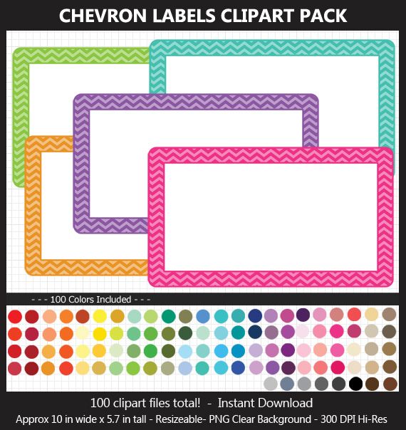 Giant Chevron Labels Clipart Pack - 100 Fun Colors, Si
