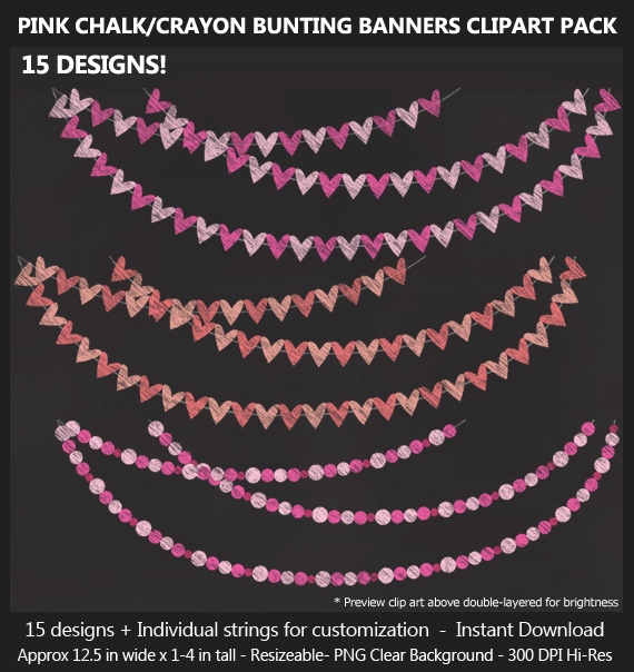 Pink Chalk Bunting Banner Clipart - Bonus Free Chalkboard Papers ...