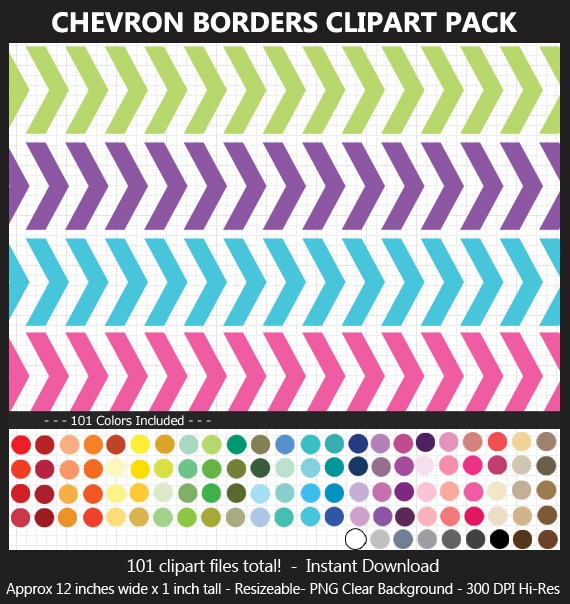 Large Chevron Borders Clipart Pack - 101 Fun Colors, Printable ...