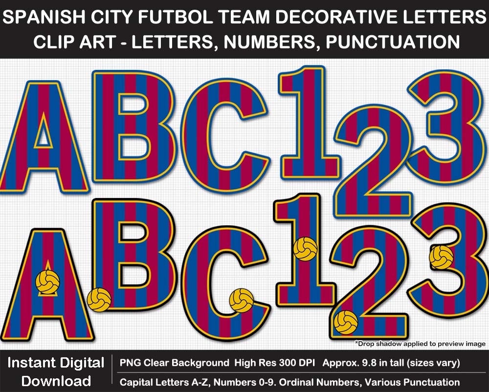 Spanish City Futbol Team Decorative Alphabet Clipart P