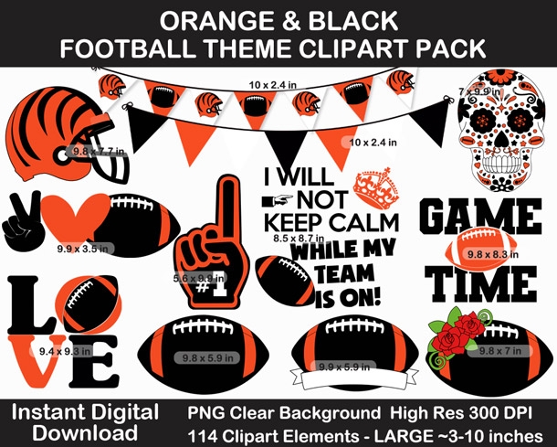 Orange and Black Football Theme Clip Art - Helmet, Label, Pennant ...