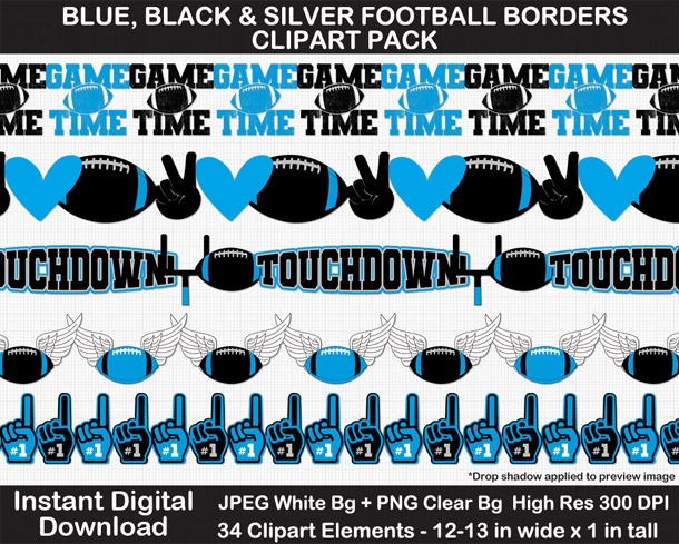 Blue, Black, Silver Football Borders Clipart - Printab