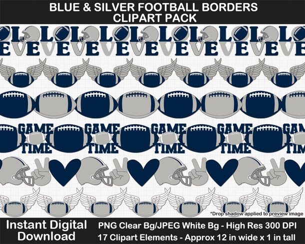 Blue and Silver Football Borders Clipart Pack - Scrapbook Border, Page ...