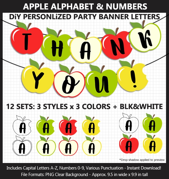 Apple Alphabet Banner Clip Art Letters, Numbers, Teacher Appreciation ...