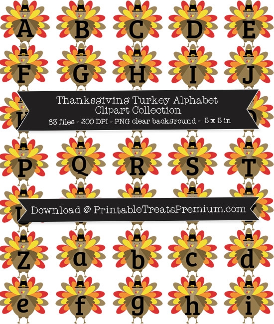 Thanksgiving Turkey Alphabet Clipart Pack - Numbers, Letters, Pilgrim ...
