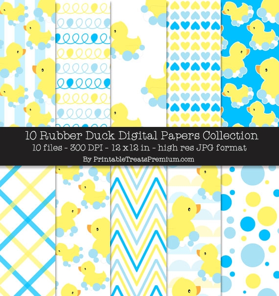Rubber Duck Digital Papers - Bubble Bath, Yellow Rubber Ducky, Baby ...