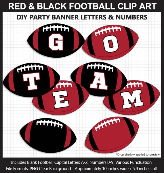 Red and Black Football Alphabet Banner Clip Art - Varsity Letters ...