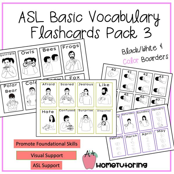 ASL Basic Vocabulary Flashcard Pack 3