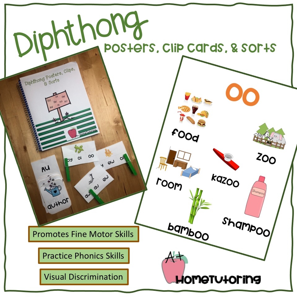 Diphthong Posters, Clip Cards, & Sorting Activities