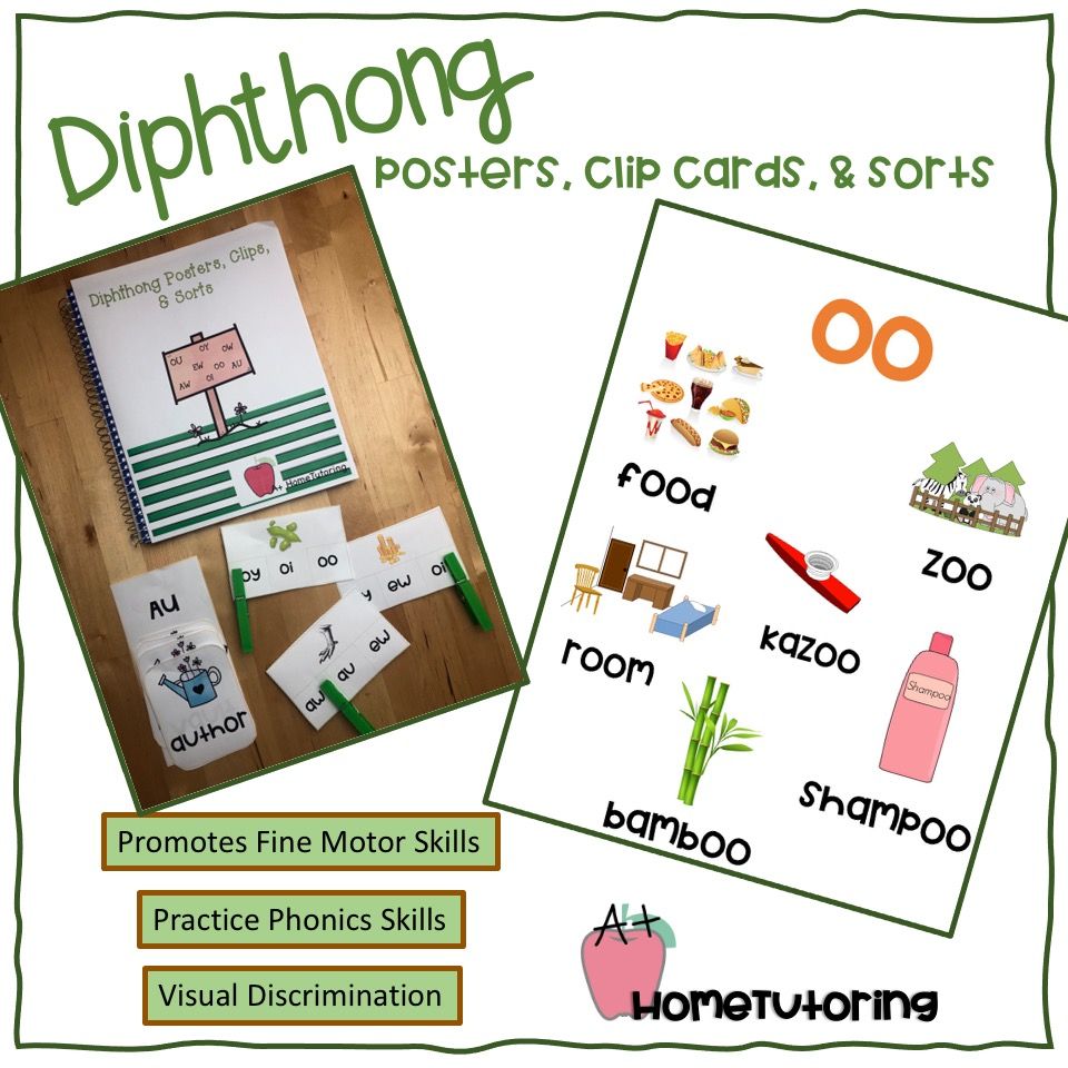 Diphthong Posters, Clip Cards, & Sorting Activities