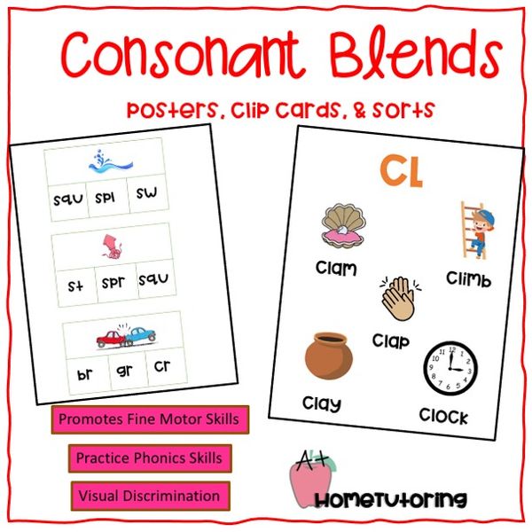 Consonant Blends Posters, Clip Cards, & Sorting Activi