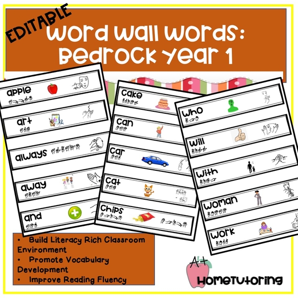 Word Wall Words - Bedrock Year 1 (Edit Word Fonts)