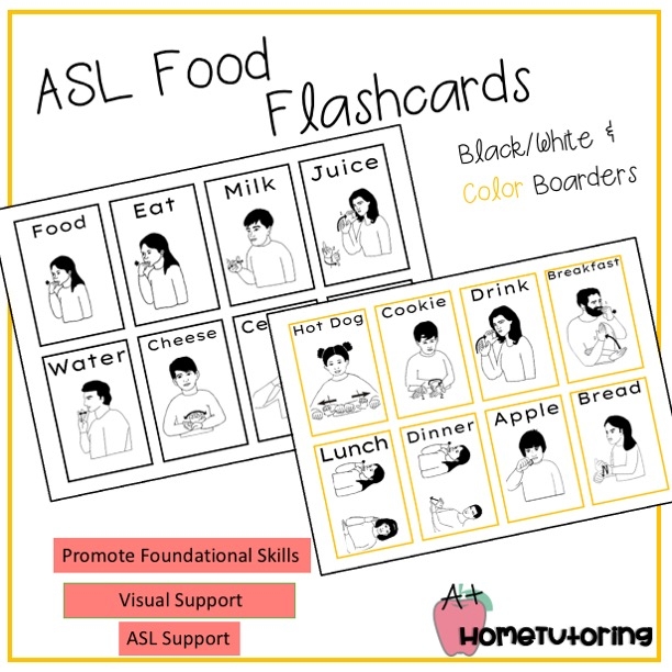 ASL Food Flashcards B/W & Color Boarders