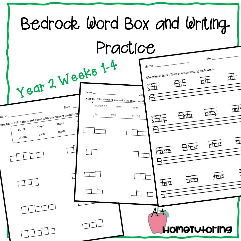 Year 2 Bedrock Word Boxes and Writing Sheets WKS 1-4