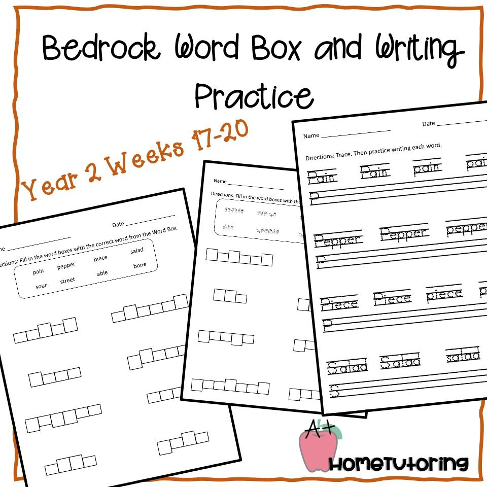 Year 2 Bedrock Word Boxes and Writing Sheets WKS 17-20