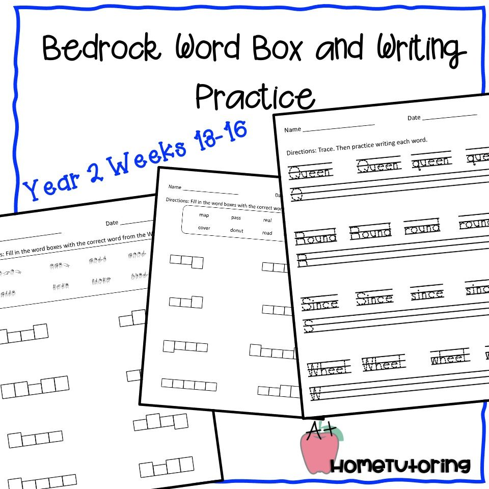 Year 2 Bedrock Word Boxes and Writing Sheets WKS 13-16
