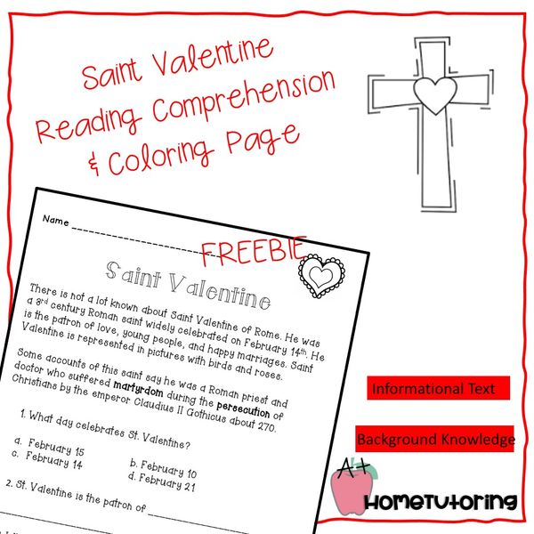 Saint Valentine Reading Comprehension & Coloring Page