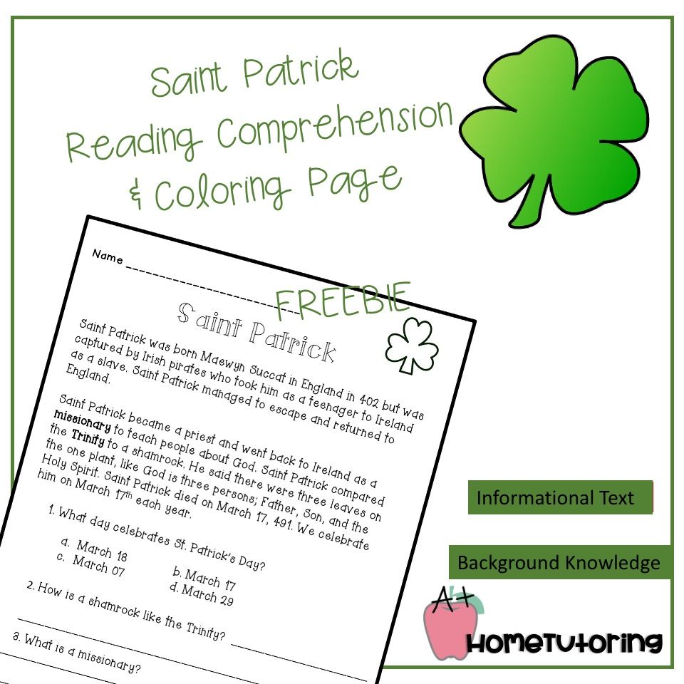 Saint Patrick Reading Comprehension & Coloring Page FREEBIE
