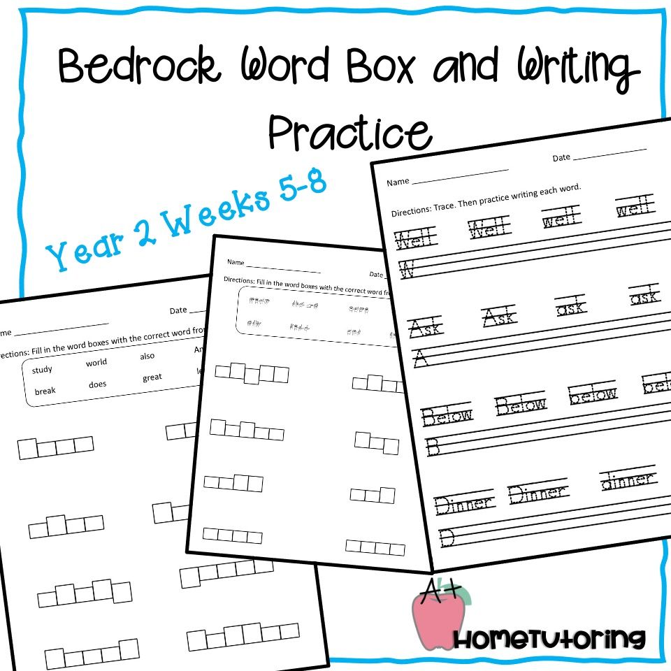 Year 2 Bedrock Word Boxes and Writing Sheets WKS 5-8