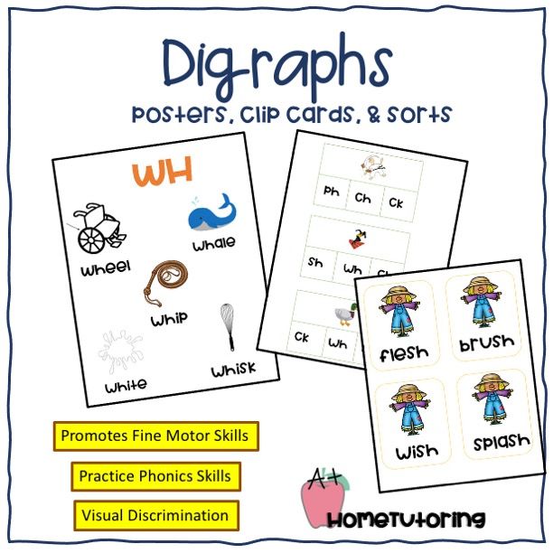 Digraphs Posters, Clip Cards, & Sorting Activities