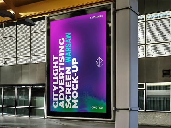 Free Outdoor Citylight Advertising Screen Mock-Up 9 v3