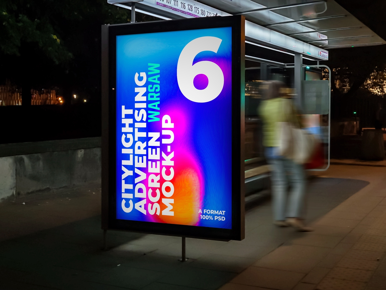 Warsaw Night Citylight Advertising Screen Mock-Up 1 v1