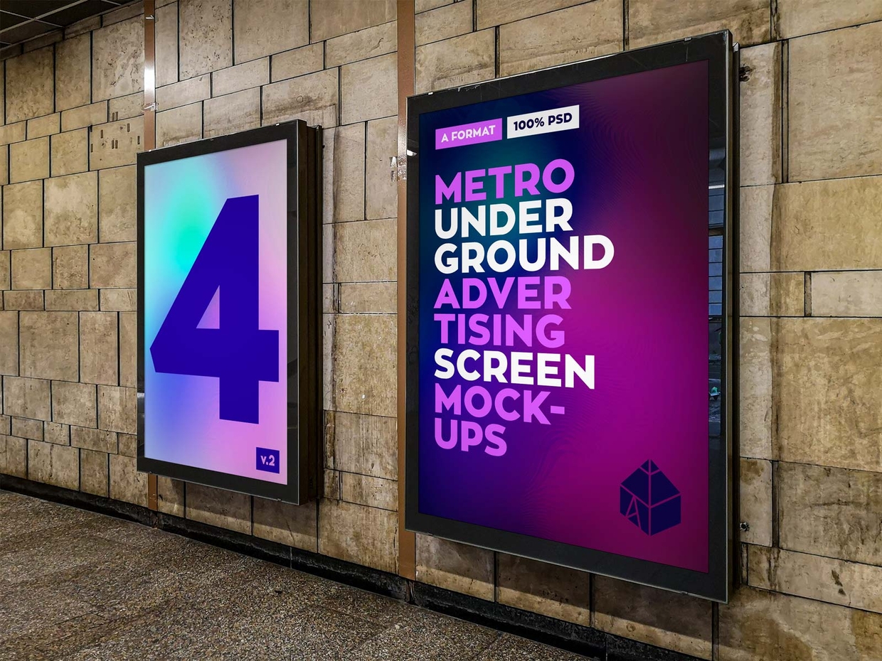 Metro Underground Advertising Screen Mock-Ups 5 (v.2)