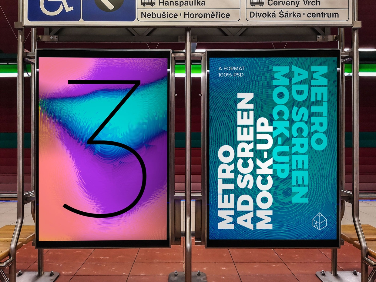 Metro Underground Advertising Screen Mock-Ups 7 (v.1)