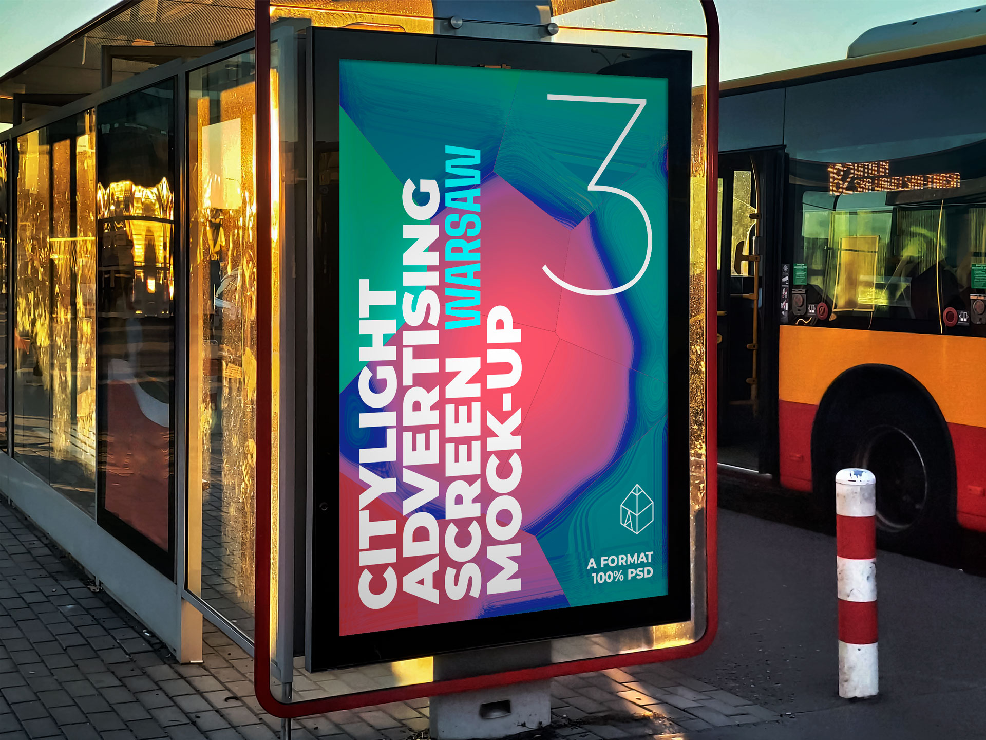 Warsaw Night Citylight Advertising Screen Mock-Up 1 v1