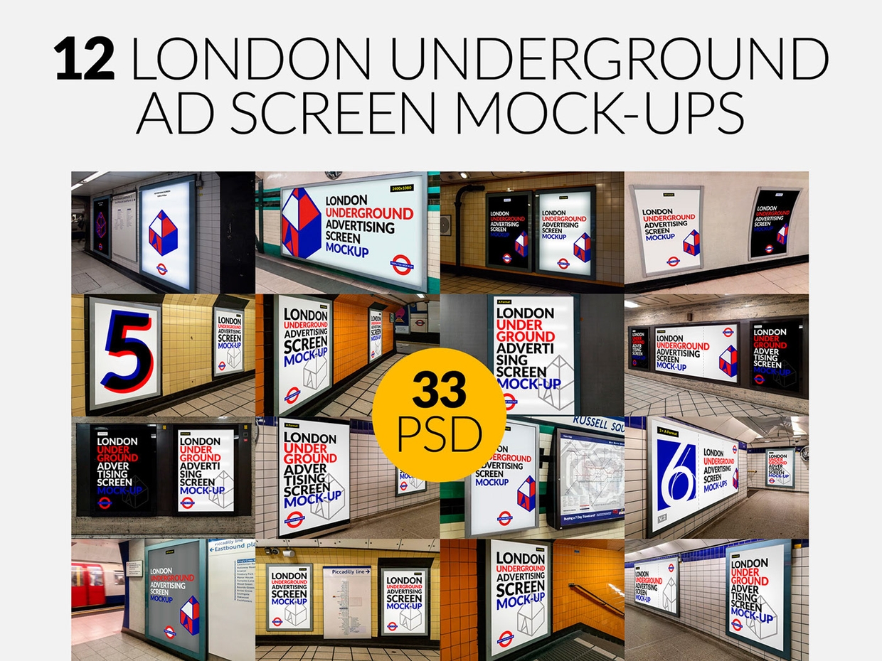 12 London Underground Ad Screen Mock-Ups Bundle
