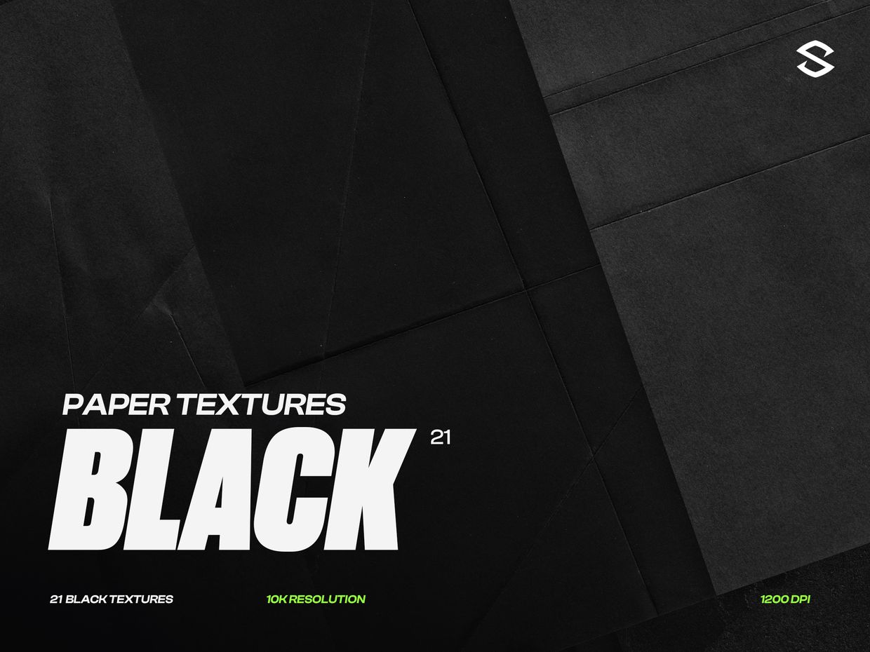Black Folded Paper Textures (10K Resolution, 1200 DPI, 21 Textures)