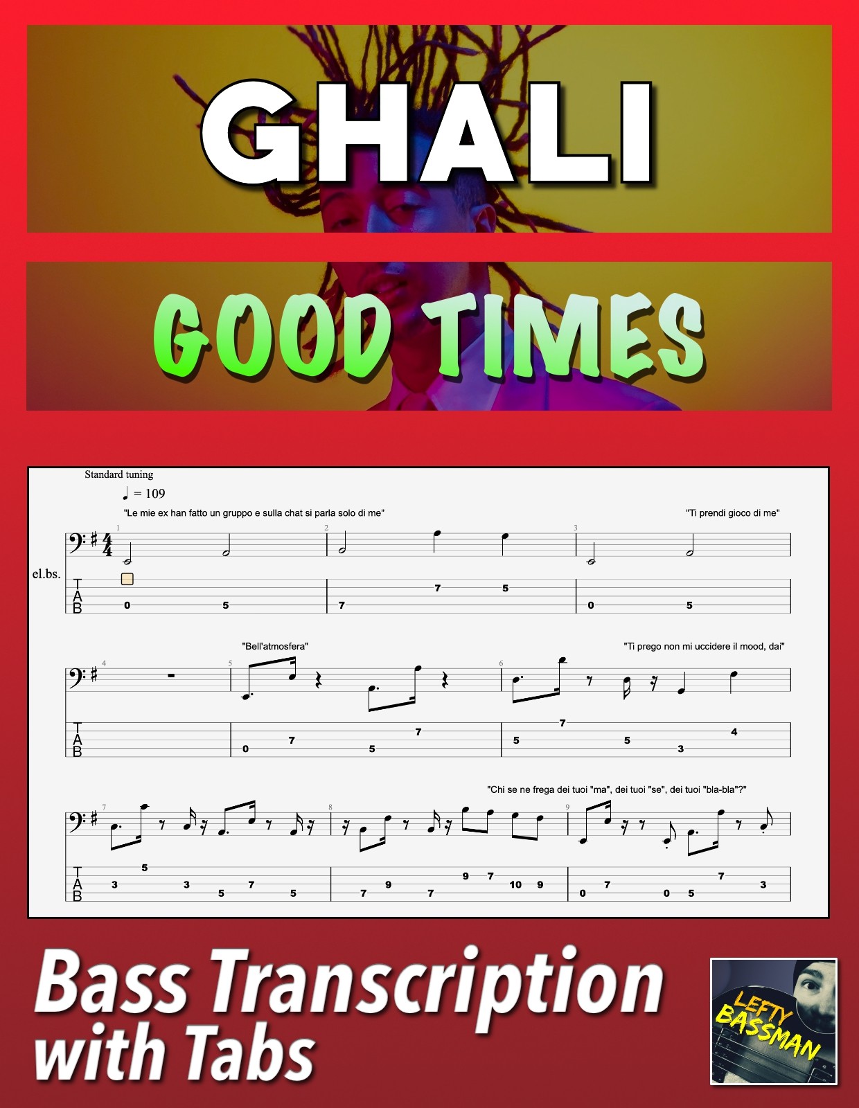 Ghali - Good Times /// Bass transcription with tabs & Audio track
