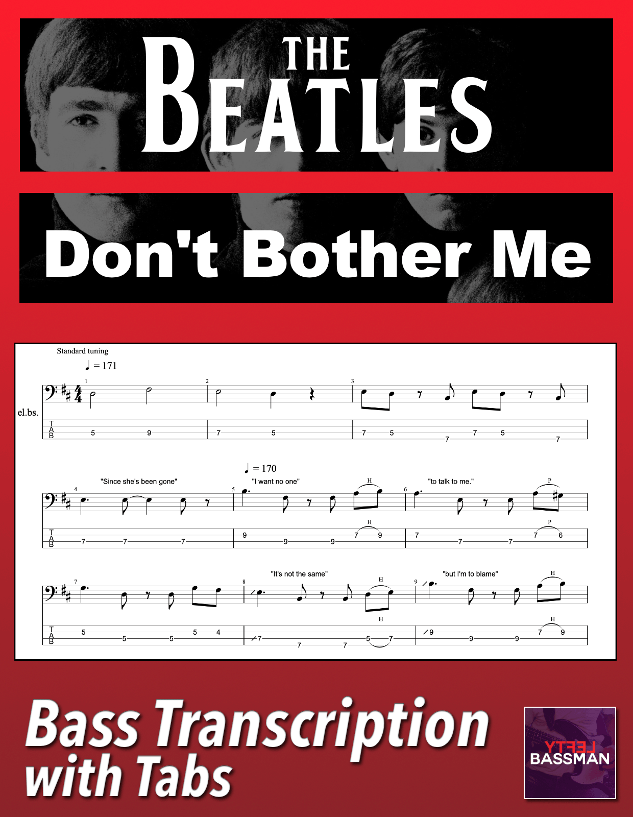 The Beatles - Don't Bother Me /// Bass transcription with tabs & Audio ...