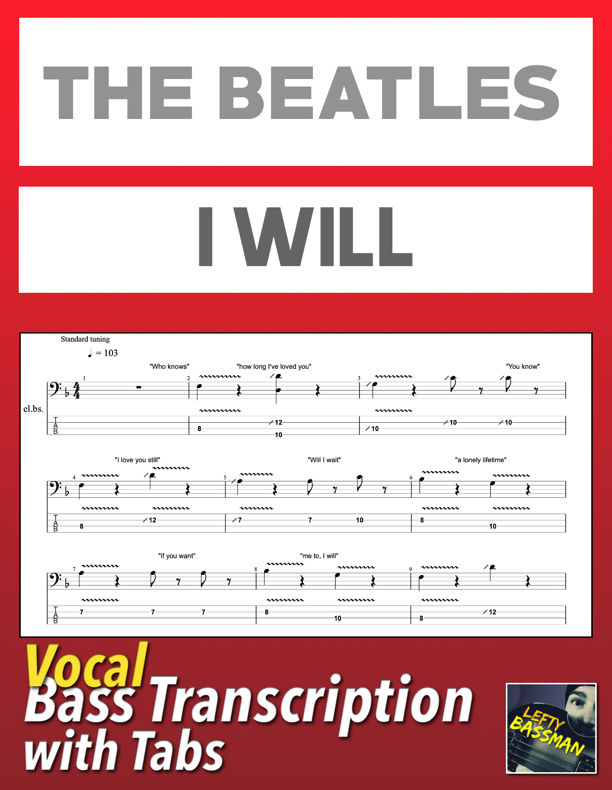 The Beatles - I Will /// Bass transcription with tabs & Audio track