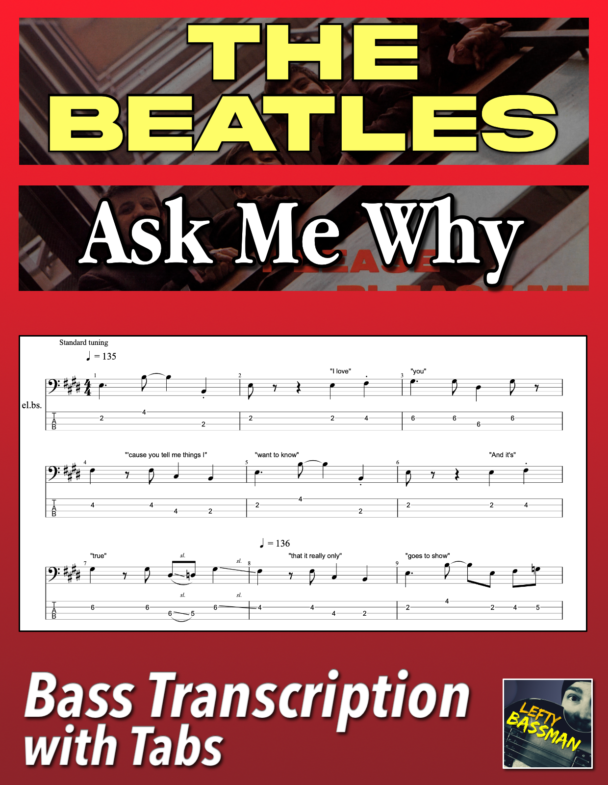 The Beatles - Ask Me Why /// Bass transcription with tabs & Audio track