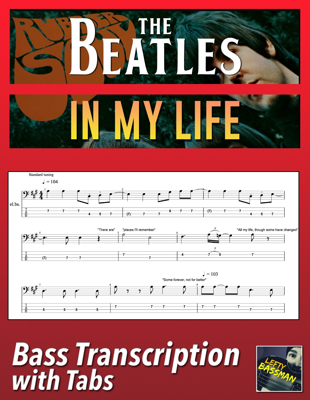 The Beatles - In My Life /// Bass transcription with tabs and audio track