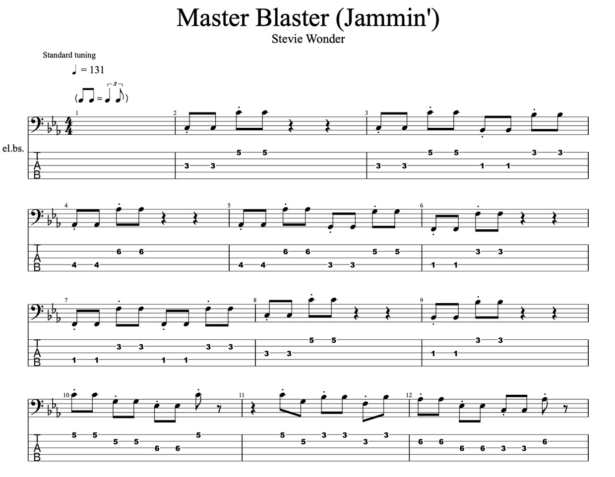 Stevie Wonder - Master Blaster (Jammin') // Bass Tabs