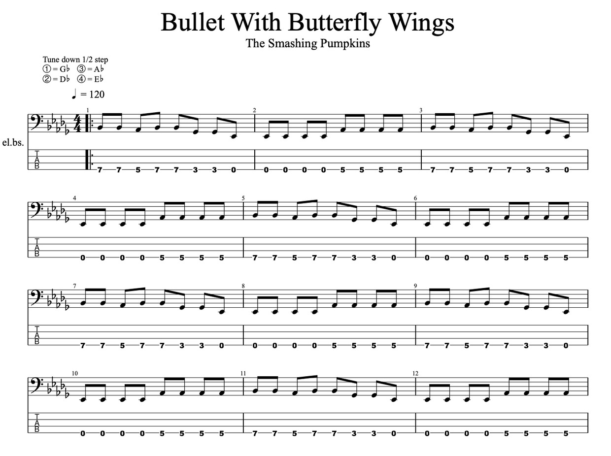 The Smashing Pumpkins - Bullet With Butterfly Wings // Bass Tabs