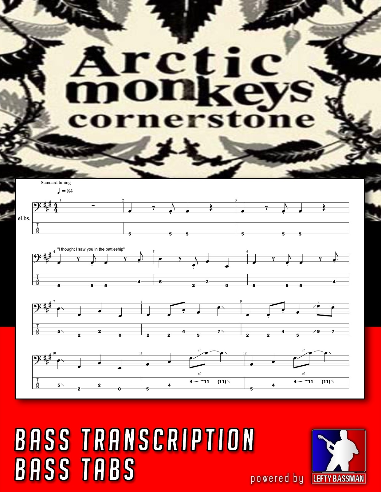 Arctic Monkeys - Cornerstone /// Bass Transcription with Tabs & Audio