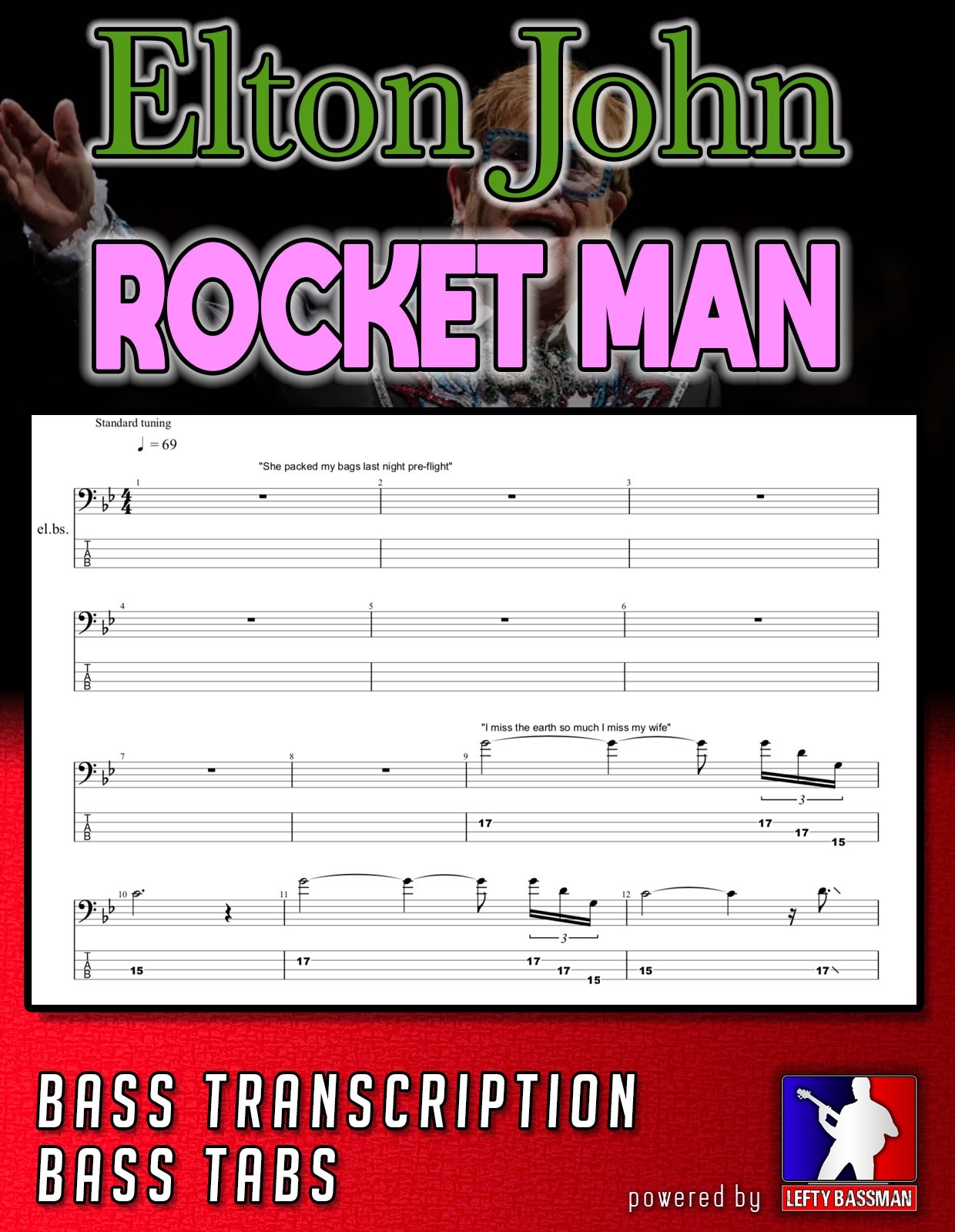 Elton John - Rocket Man /// Bass Transcription with Tabs & Isolated Bass