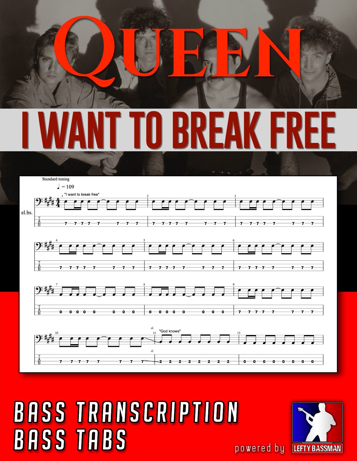 Queen - I Want To Break Free /// Bass transcription with tabs & Audio