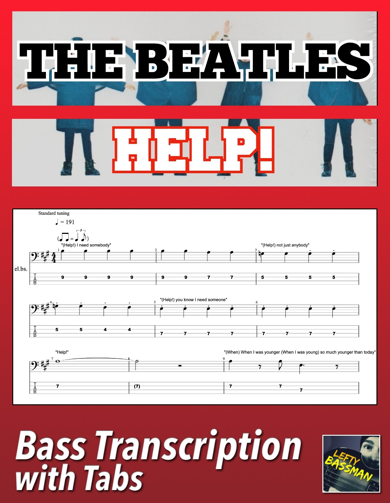 The Beatles - Help! /// Bass transcription with tabs and audio