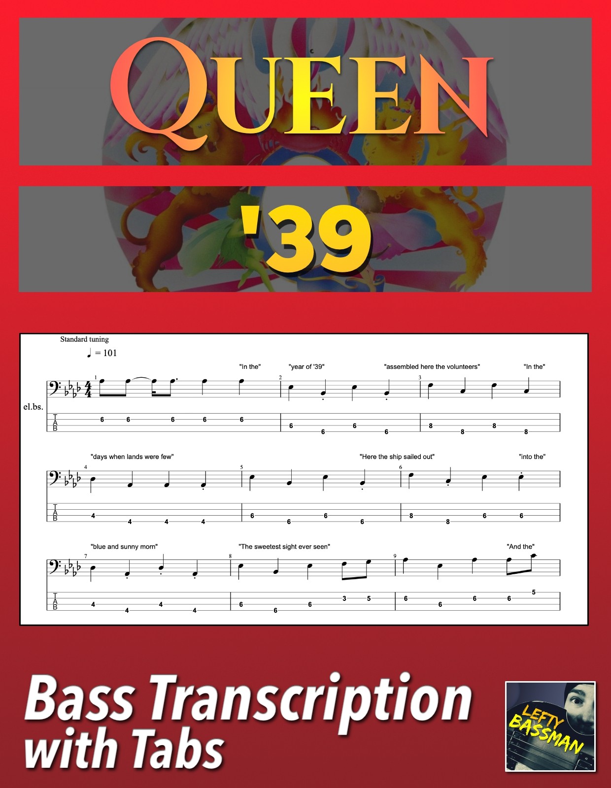 Queen - '39 /// Bass transcription with tabs and audio track