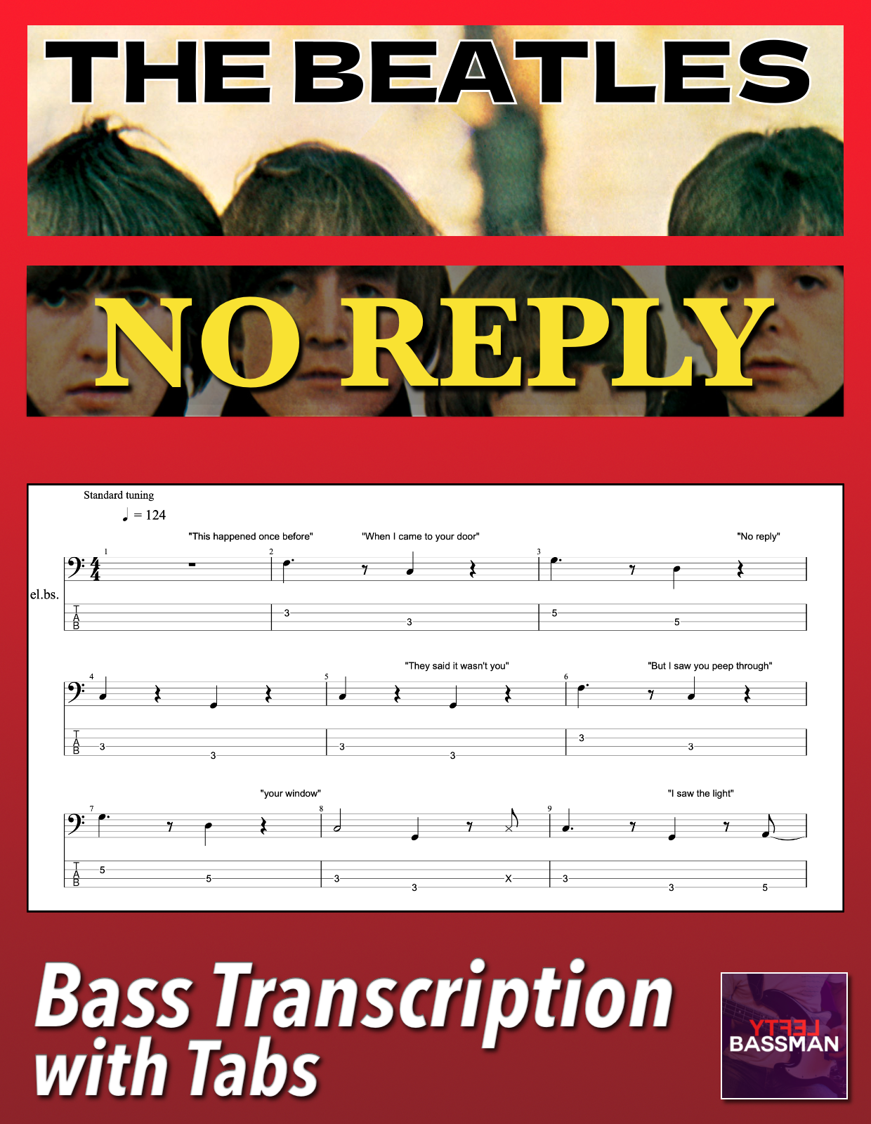The Beatles - No Reply /// Bass transcription with tabs & Audio track