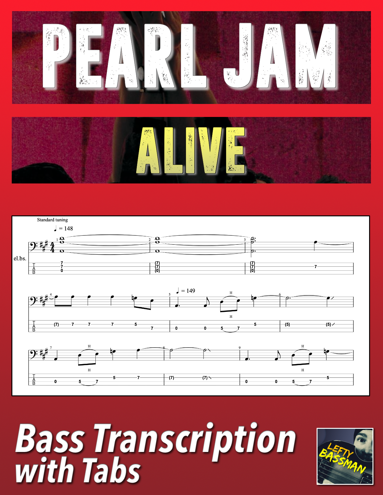 Pearl Jam - Alive /// Bass transcription with tabs & Audio track