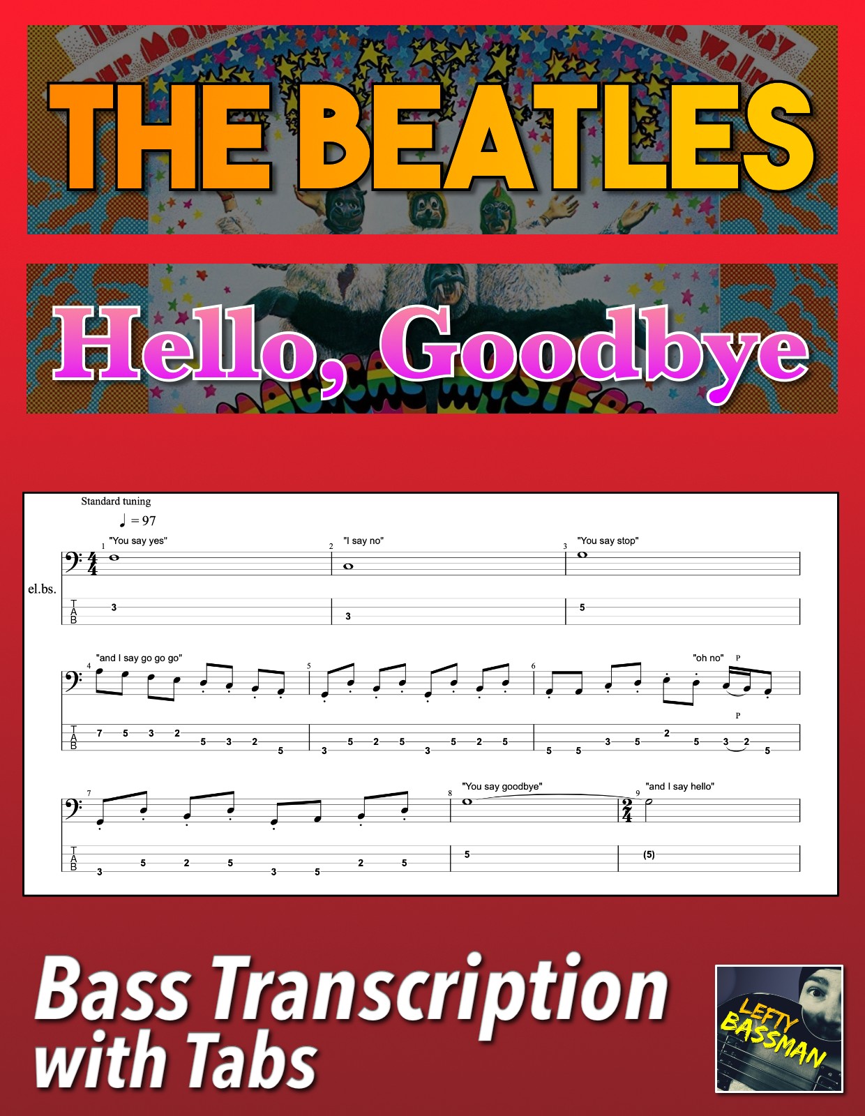 The Beatles - Hello, Goodbye /// Bass transcription with tabs & Audio track