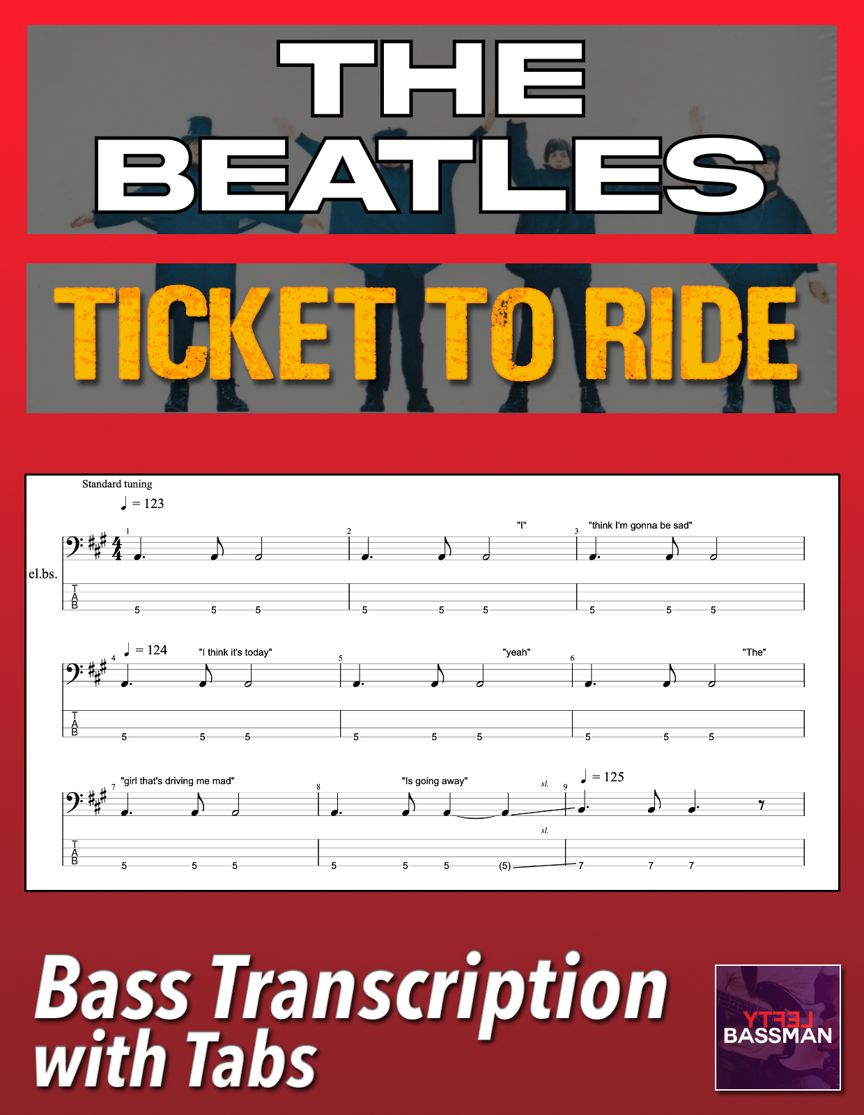 The Beatles - Ticket To Ride /// Bass transcription with tabs & Audio track